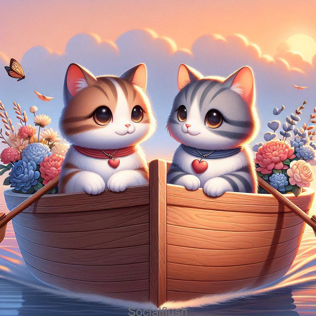 Elegant Cat Boat – Floral Digital Art For Refined Spaces